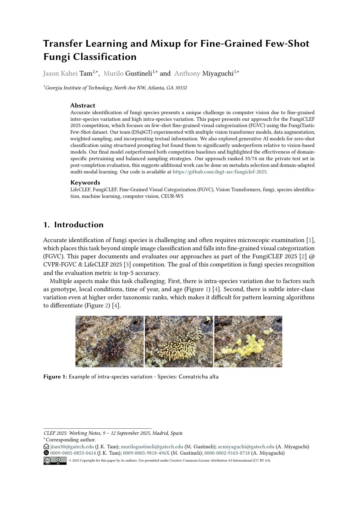 Transfer Learning and Mixup for Fine-Grained Few-Shot Fungi Classification