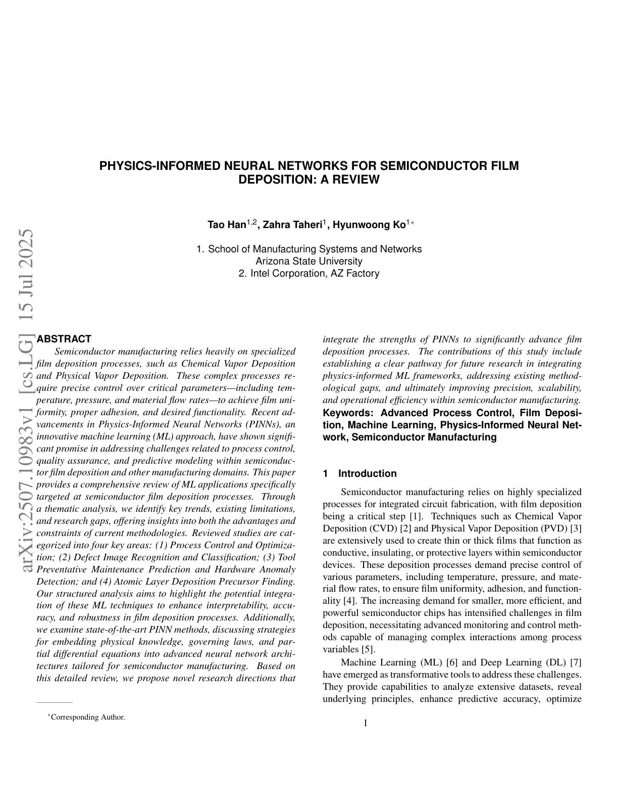 Physics-Informed Neural Networks For Semiconductor Film Deposition: A ...