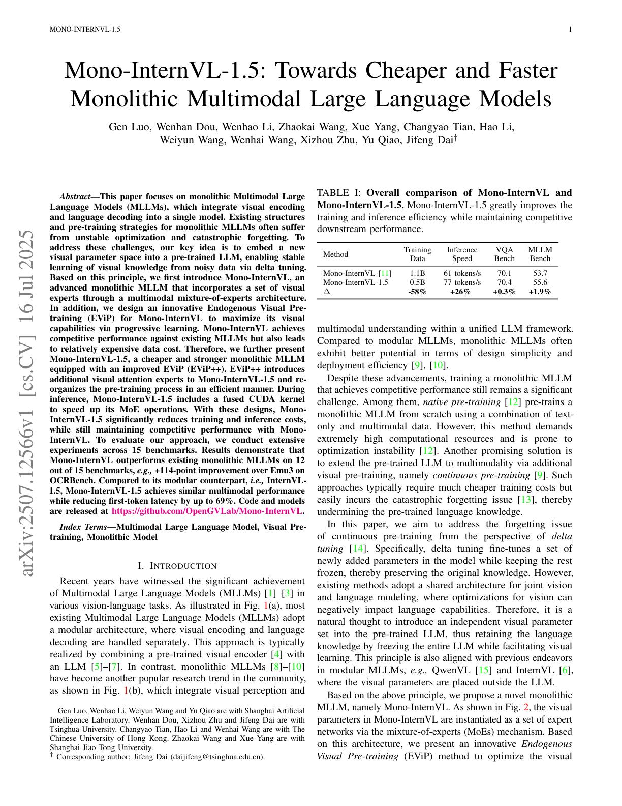 Mono-InternVL-1.5: Towards Cheaper and Faster Monolithic Multimodal ...