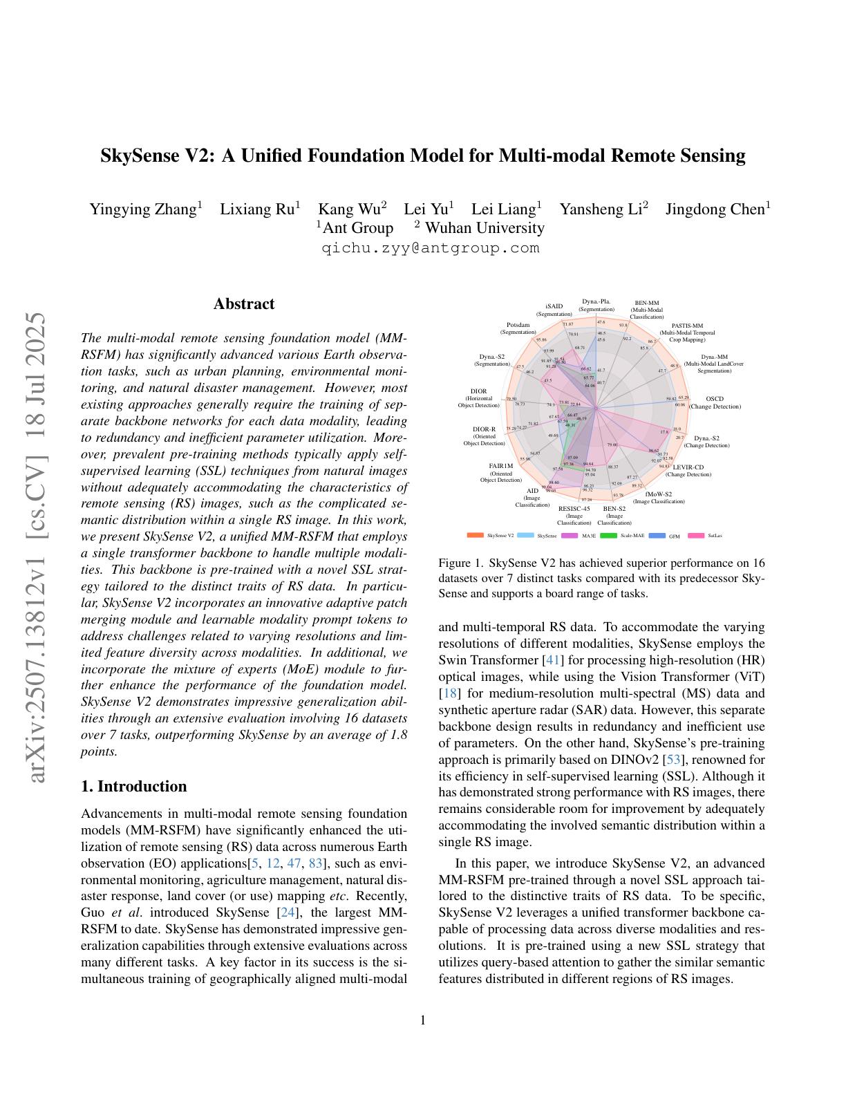 SkySense V2: A Unified Foundation Model for Multi-modal Remote Sensing