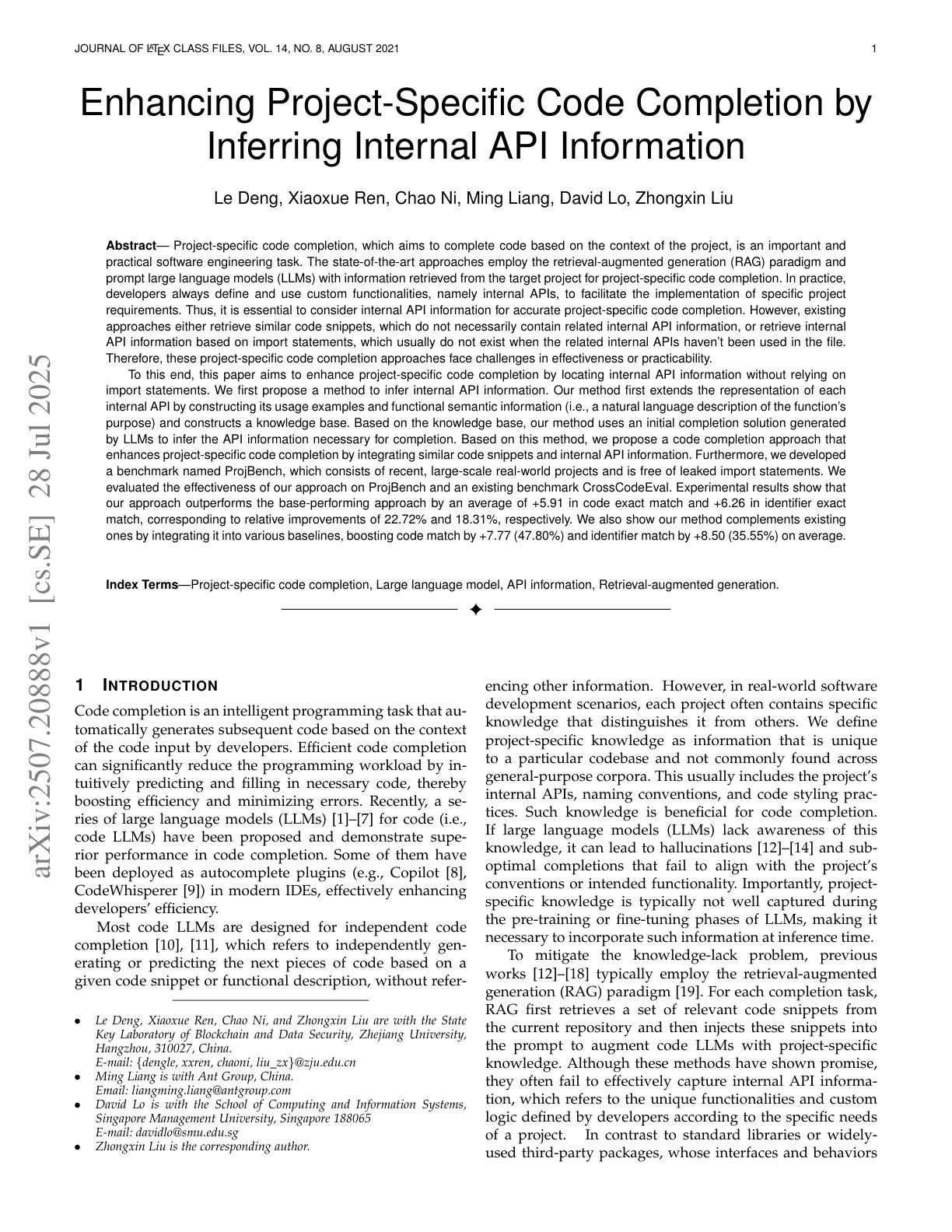 Enhancing Project-Specific Code Completion by Inferring Internal API ...