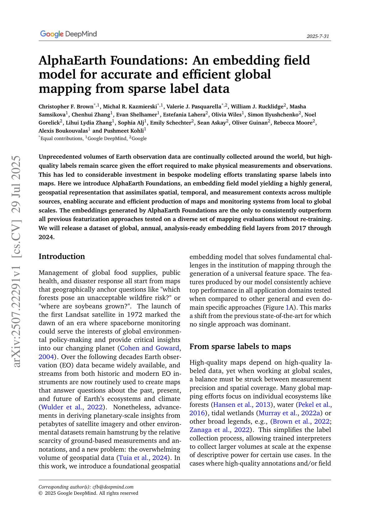 AlphaEarth Foundations: An embedding field model for accurate and ...
