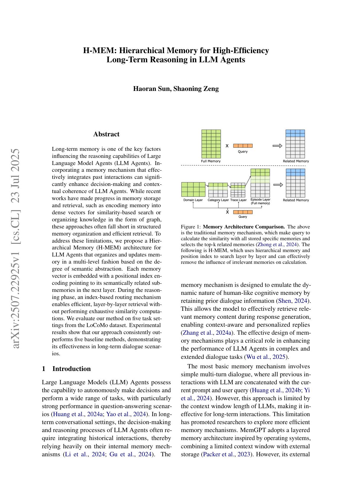 Hierarchical Memory for High-Efficiency Long-Term Reasoning in LLM Agents