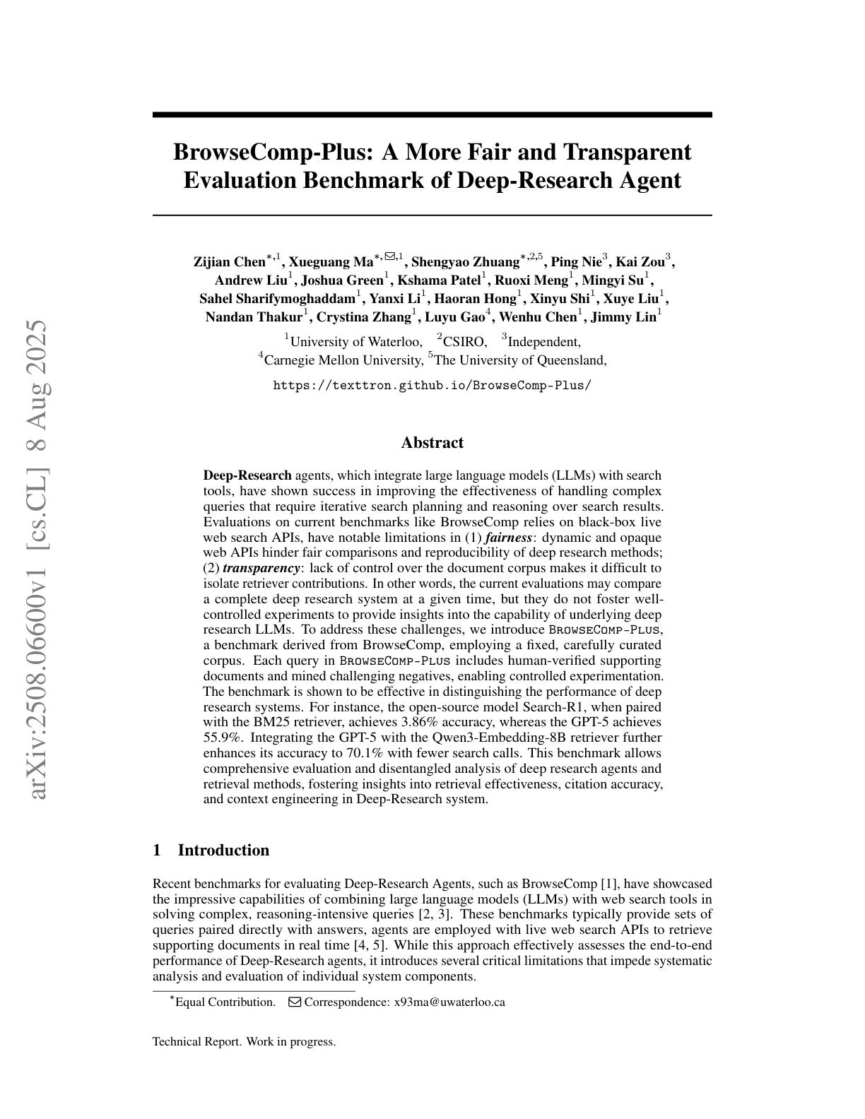 BrowseComp-Plus: A More Fair and Transparent Evaluation Benchmark of ...