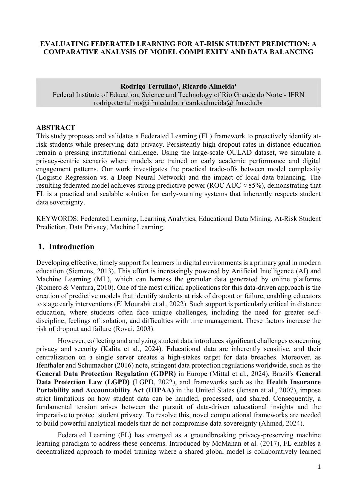Evaluating Federated Learning for At-Risk Student Prediction: A ...