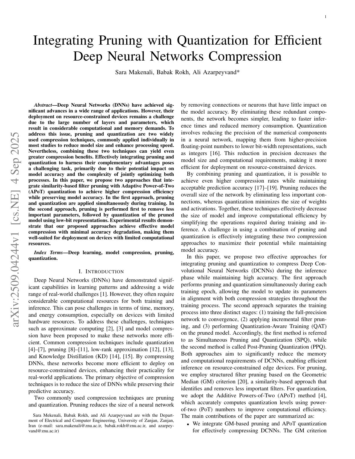 Integrating Pruning with Quantization for Efficient Deep Neural ...