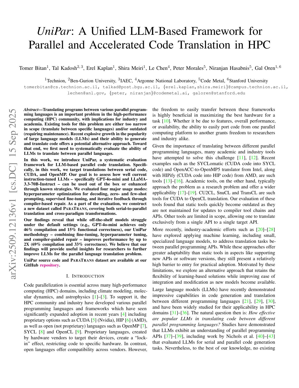 UniPar: A Unified LLM-Based Framework for Parallel and Accelerated Code ...