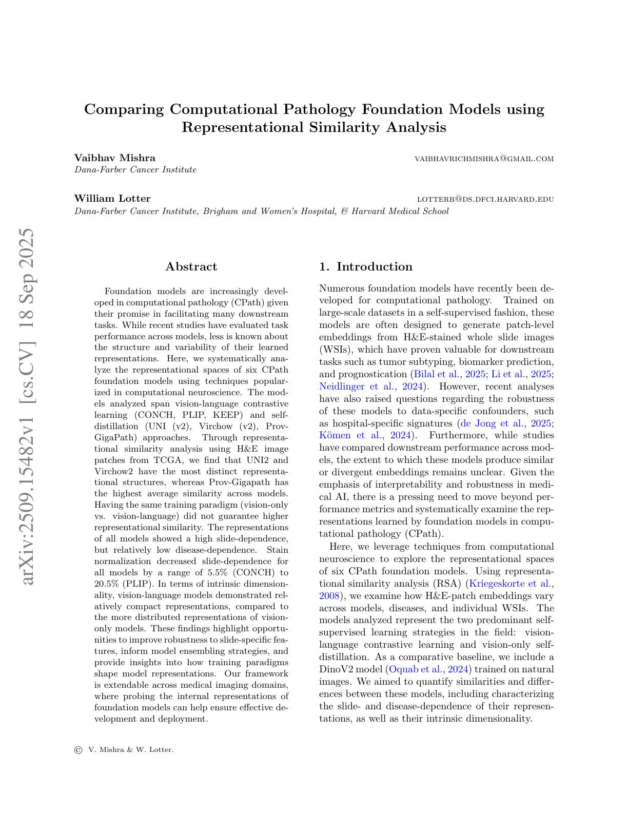 Comparing Computational Pathology Foundation Models using ...
