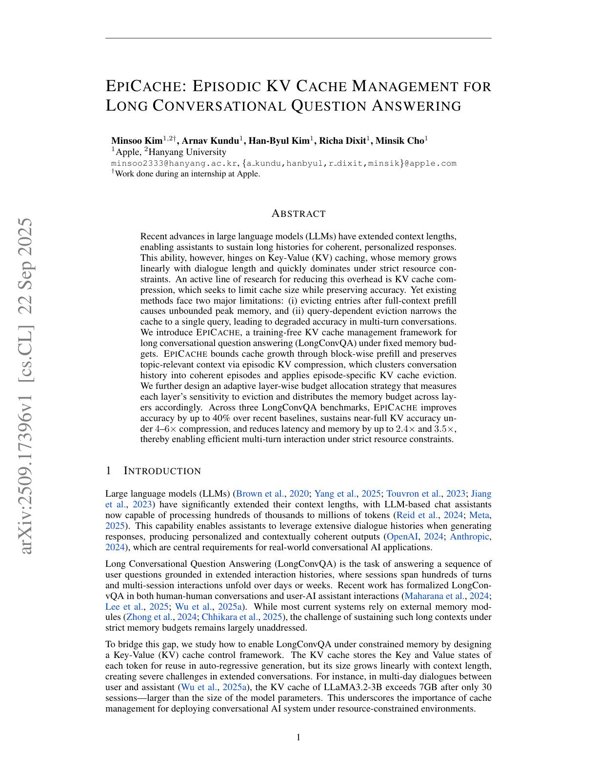 EpiCache: Episodic KV Cache Management for Long Conversational Question ...