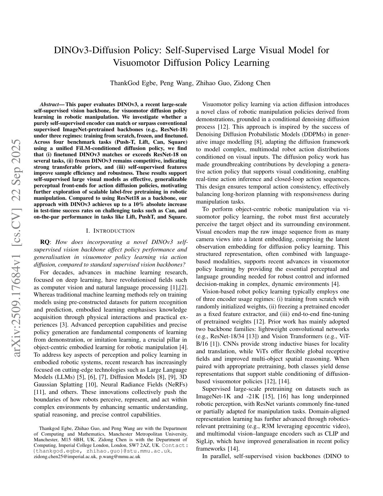 DINOv3-Diffusion Policy: Self-Supervised Large Visual Model for ...
