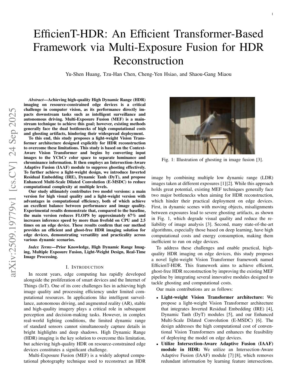 EfficienT-HDR: An Efficient Transformer-Based Framework via Multi ...