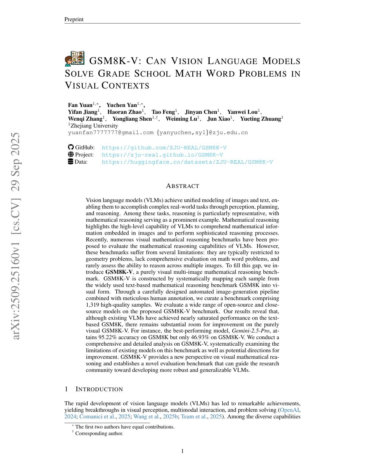 GSM8K-V: Can Vision Language Models Solve Grade School Math Word ...