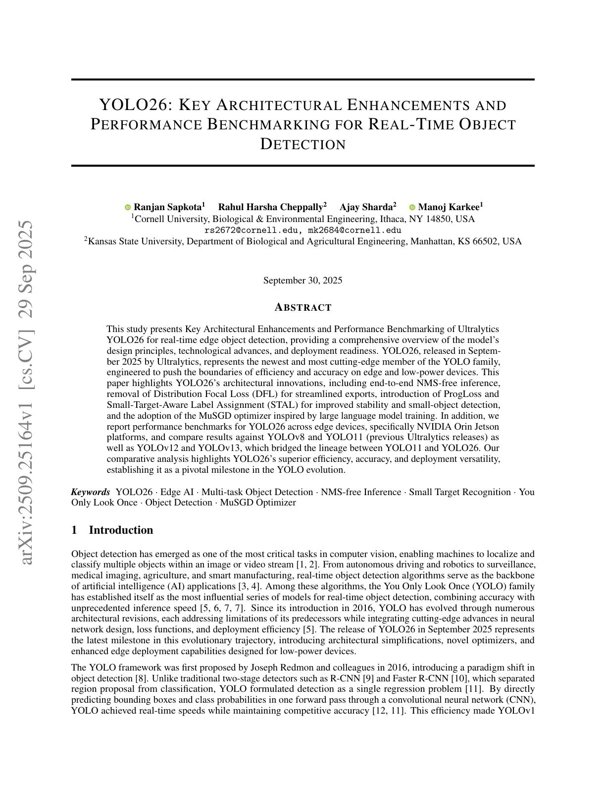 YOLO26: Key Architectural Enhancements and Performance Benchmarking for ...