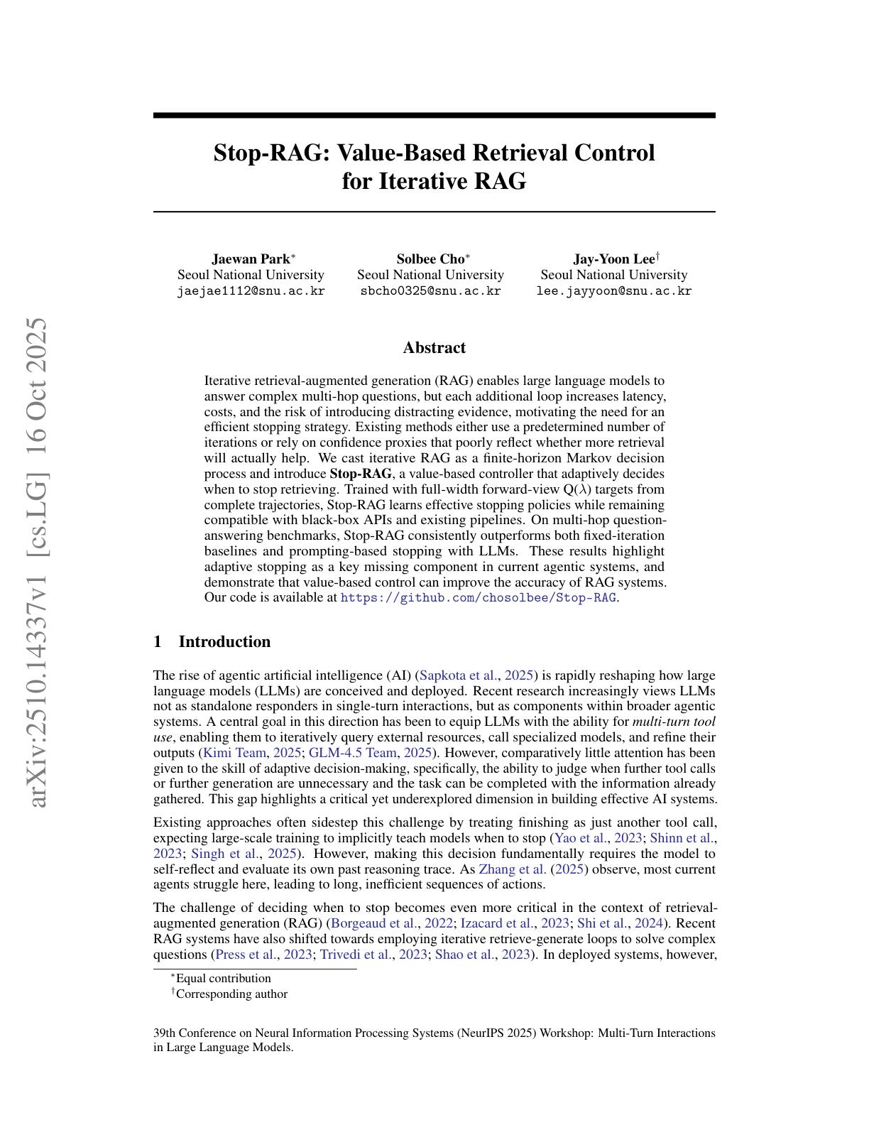 Stop-RAG: Value-Based Retrieval Control for Iterative RAG