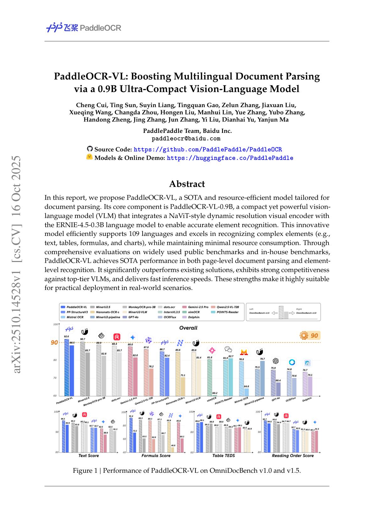 PaddleOCR-VL: Boosting Multilingual Document Parsing via a 0.9B Ultra ...