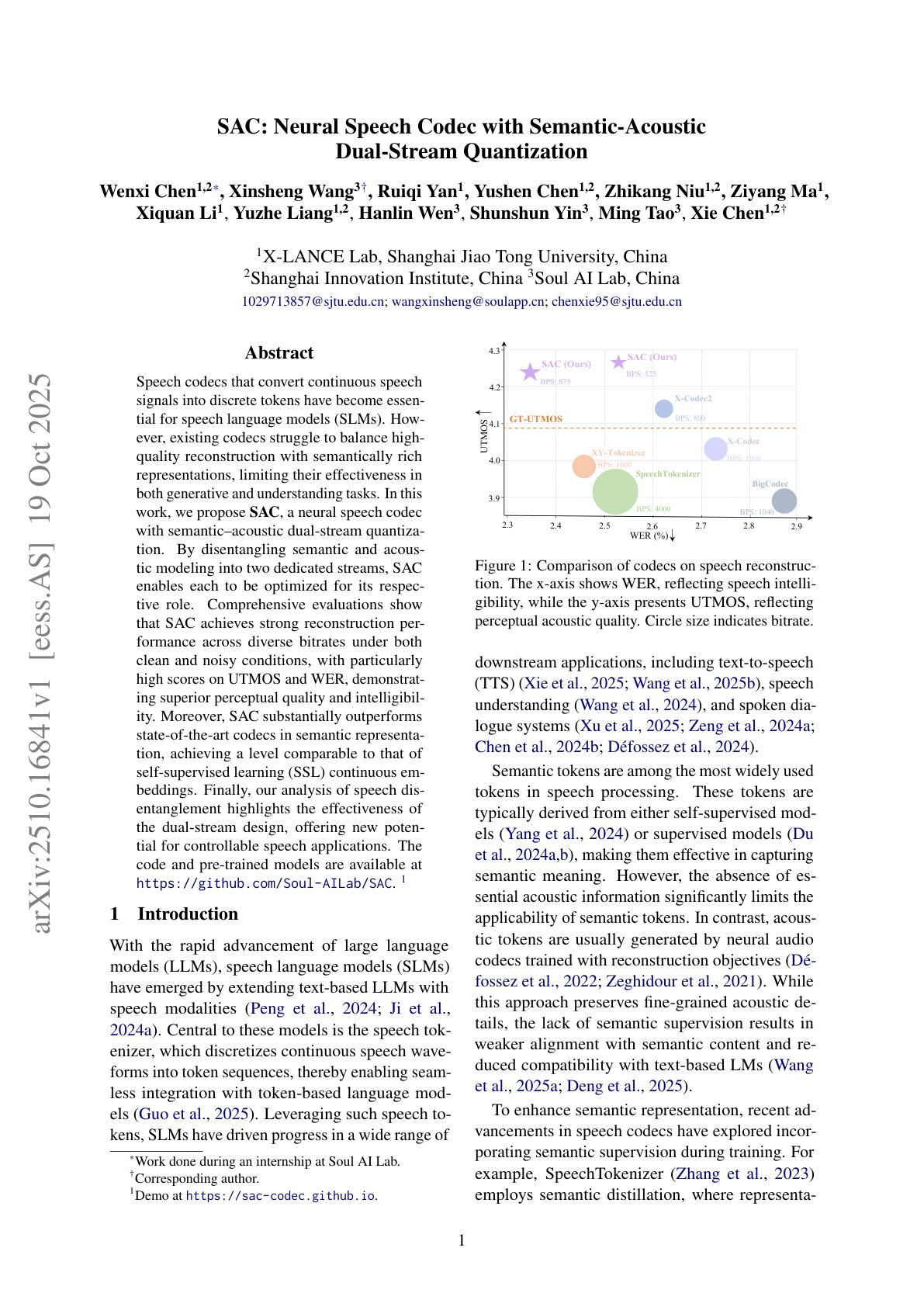 SAC: Neural Speech Codec with Semantic-Acoustic Dual-Stream Quantization