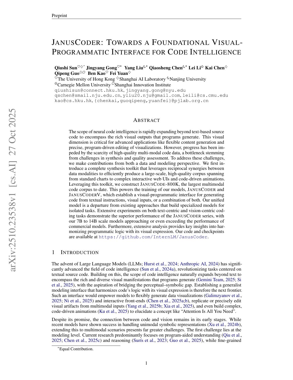 JanusCoder: Towards a Foundational Visual-Programmatic Interface for ...