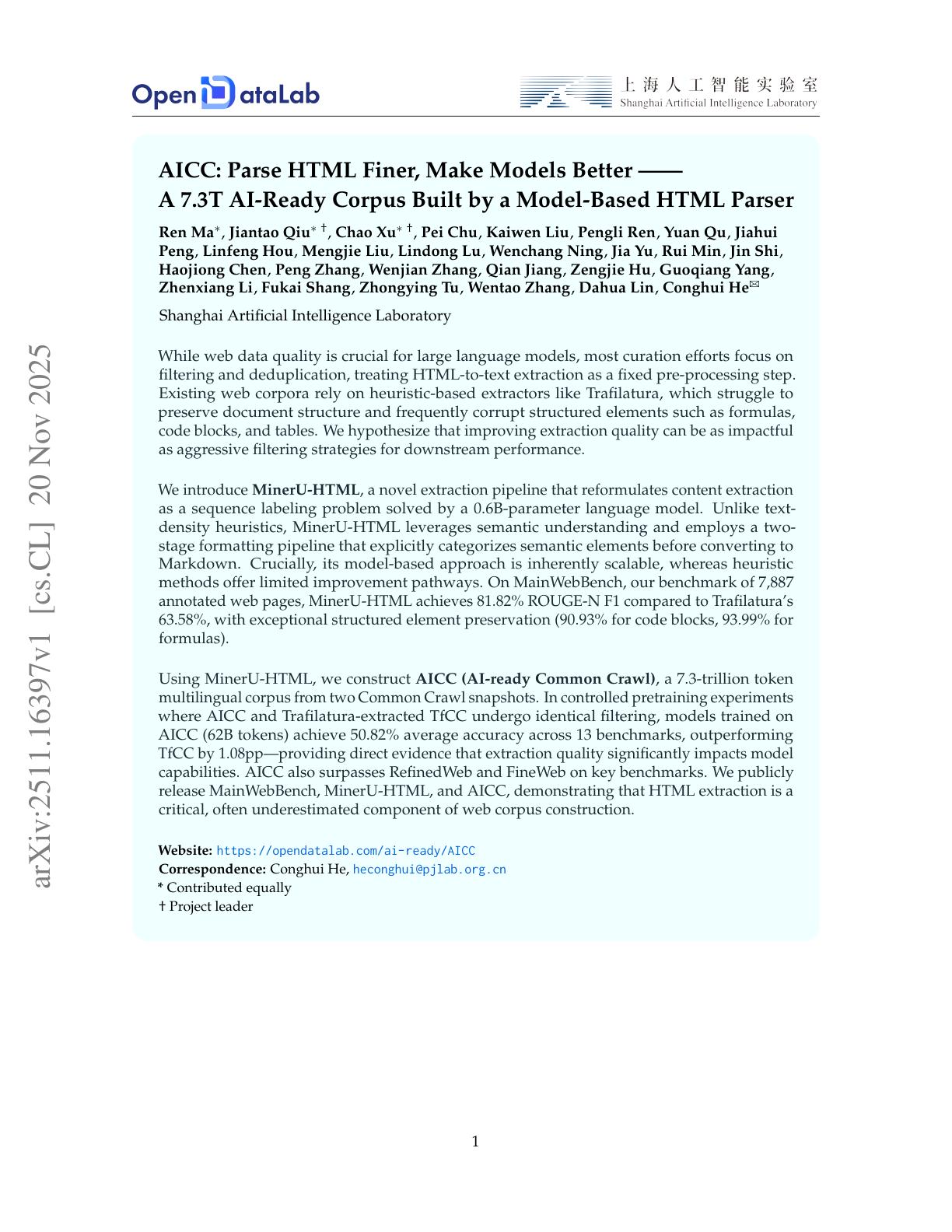 AICC: Parse HTML Finer, Make Models Better -- A 7.3T AI-Ready Corpus ...