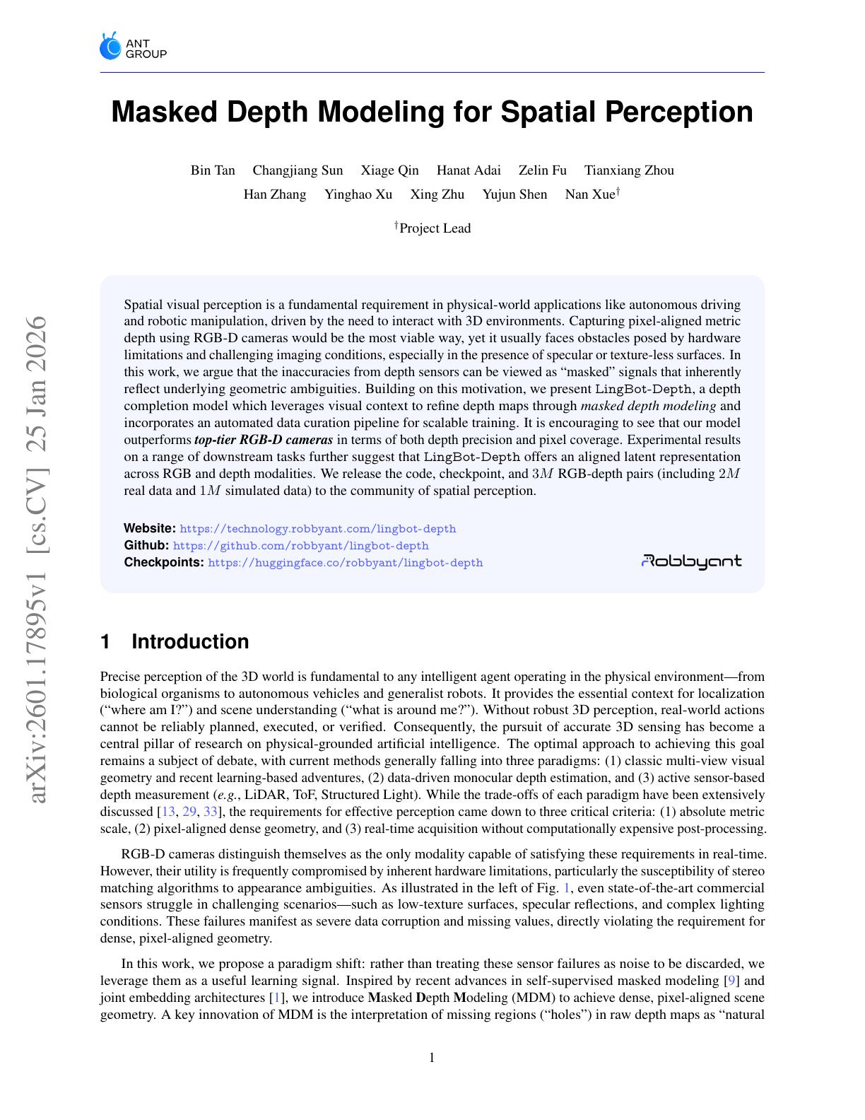 Masked Depth Modeling for Spatial Perception