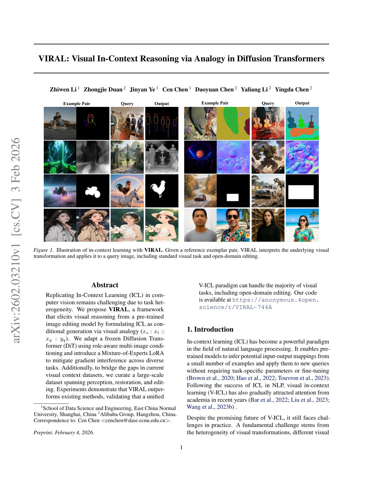 VIRAL: Visual In-Context Reasoning via Analogy in Diffusion Transformers