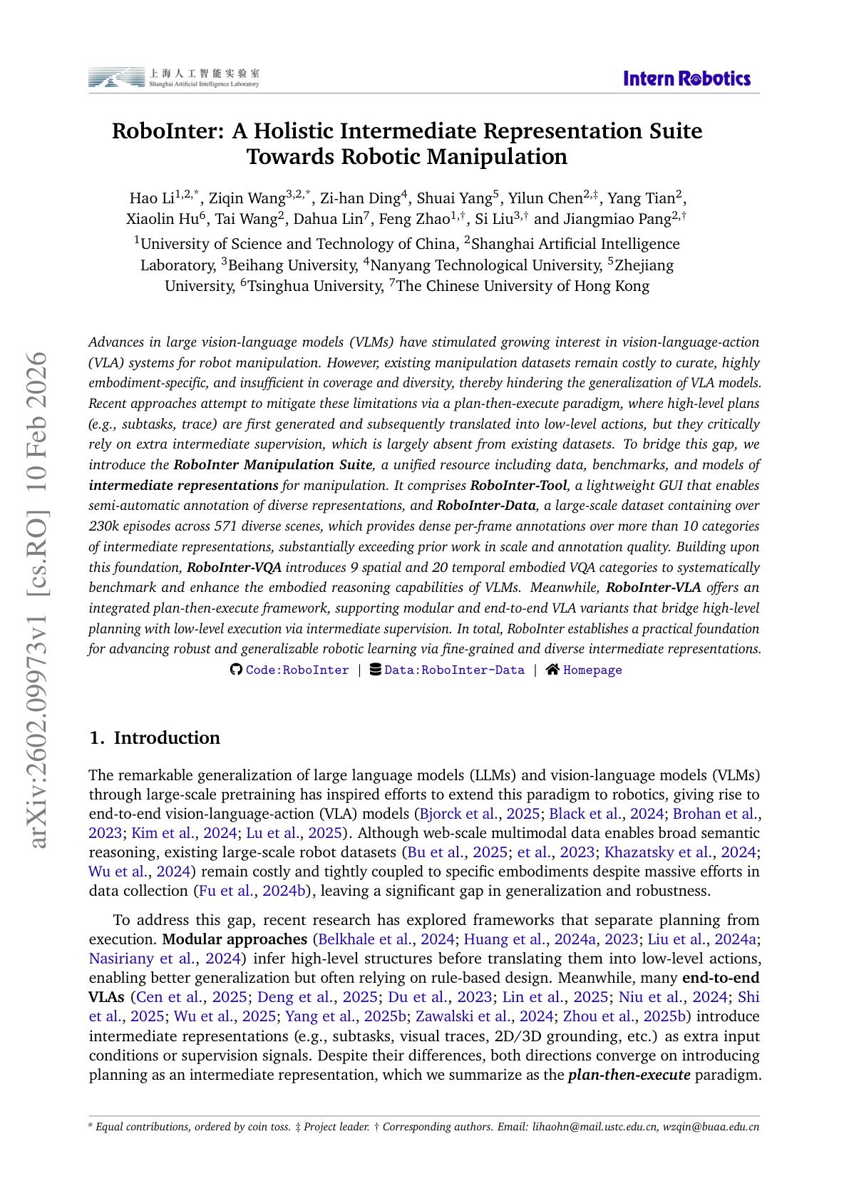 RoboInter: A Holistic Intermediate Representation Suite Towards Robotic ...